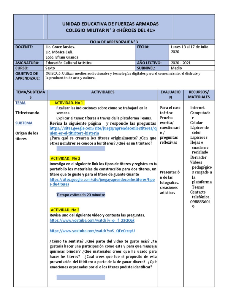Ficha 3 Eca | PDF | Marionetas