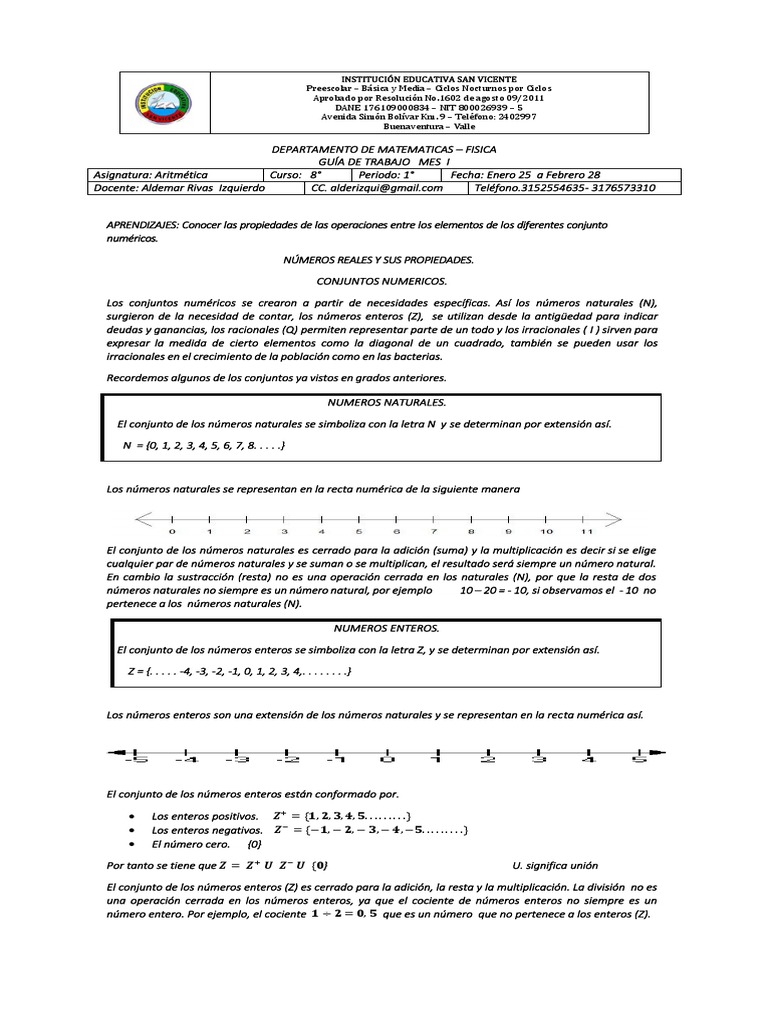 Guia de Matematicas #1 | PDF | Números | Entero