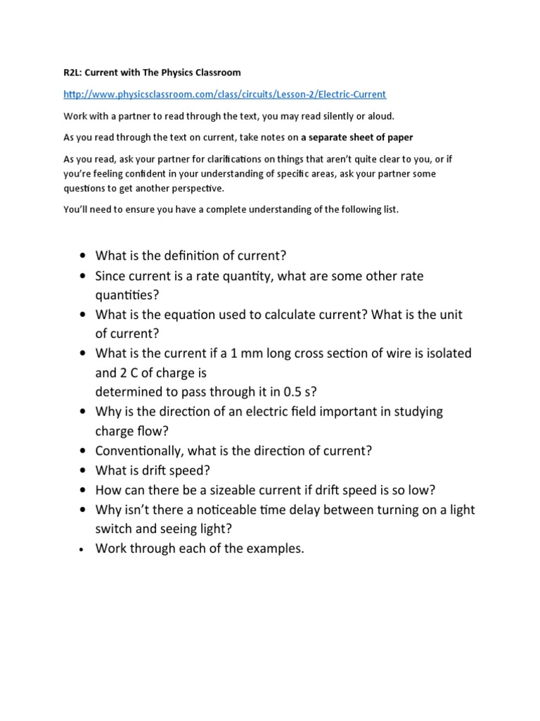 R2L: Current With The Physics Classroom | PDF
