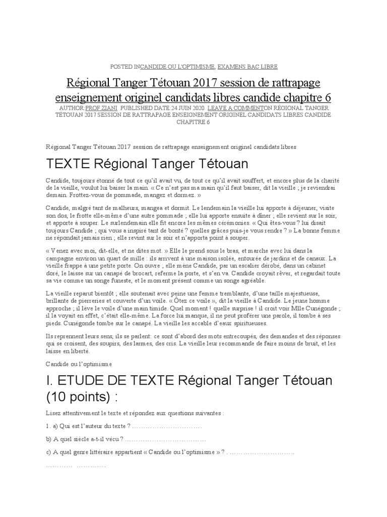 Examen Régional Candide Bac Libre 2024 | PDF | Candide