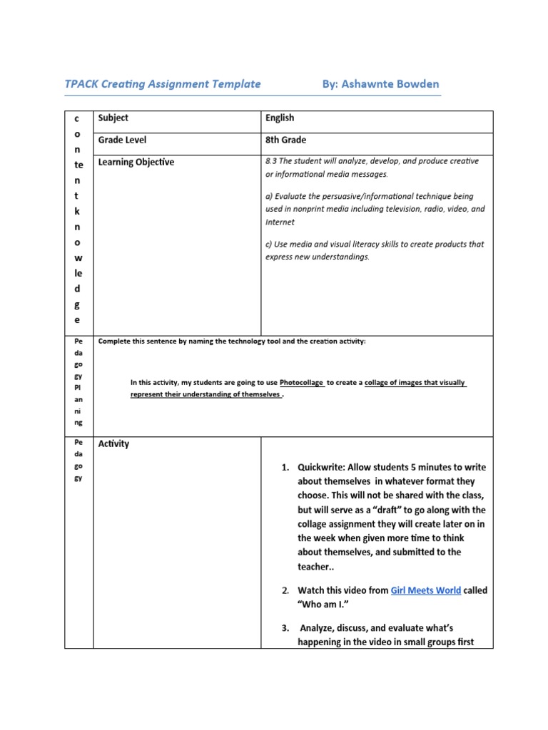 Tpack Template 1 | PDF | Mobile App | Communication