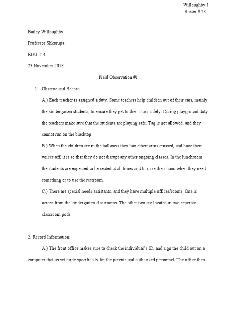 Field Observation Assignment 1 | PDF | Teachers | Schools