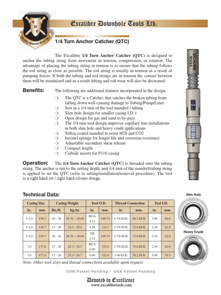 (QTC) Quarter Turn Anchor Catcher | PDF | Anchor | Pipe (Fluid Conveyance)