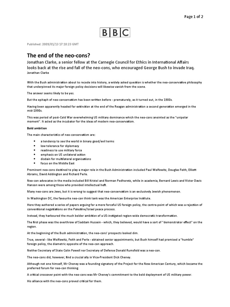 01-13-09 BBC-The End of The Neo-Cons Jonathan Clarke | PDF ...