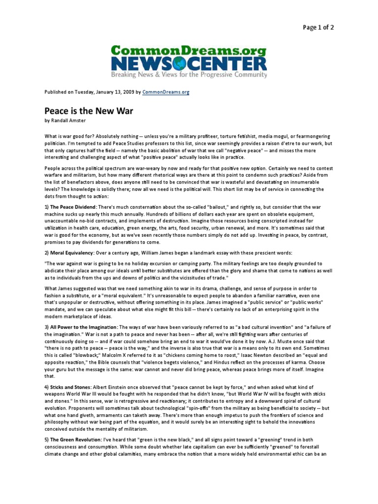 01-13-09 CD-Peace Is The New War by Randall Amster | PDF