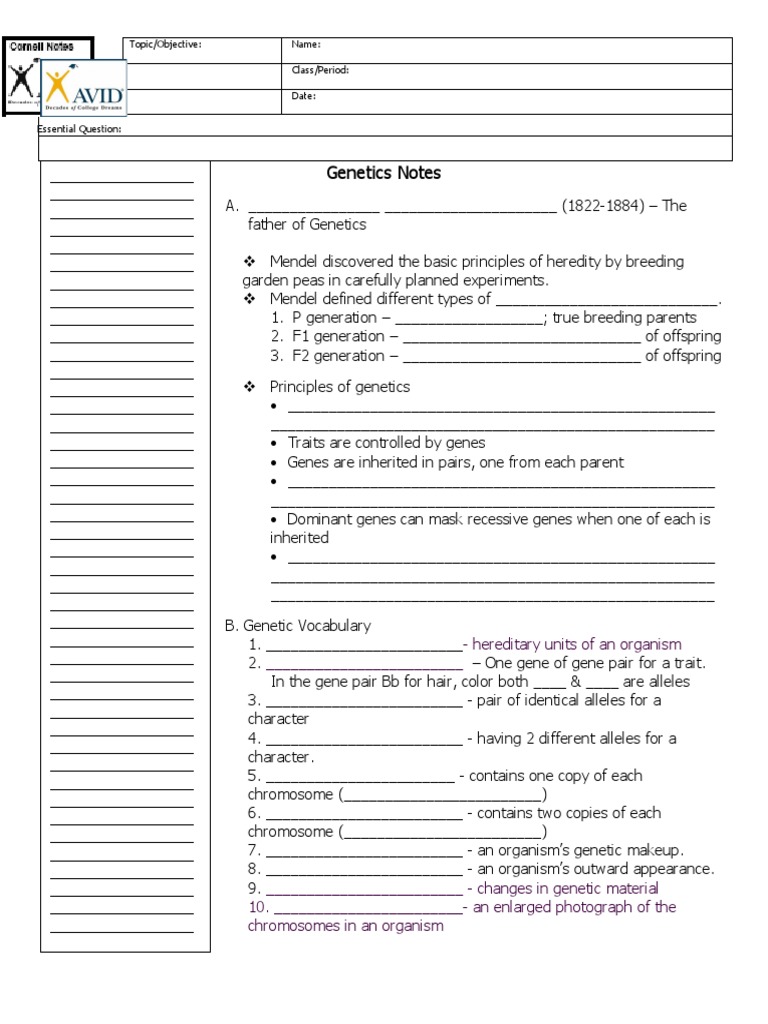 Genetics Notes: - Hereditary Units of An Organism | PDF | Heredity ...