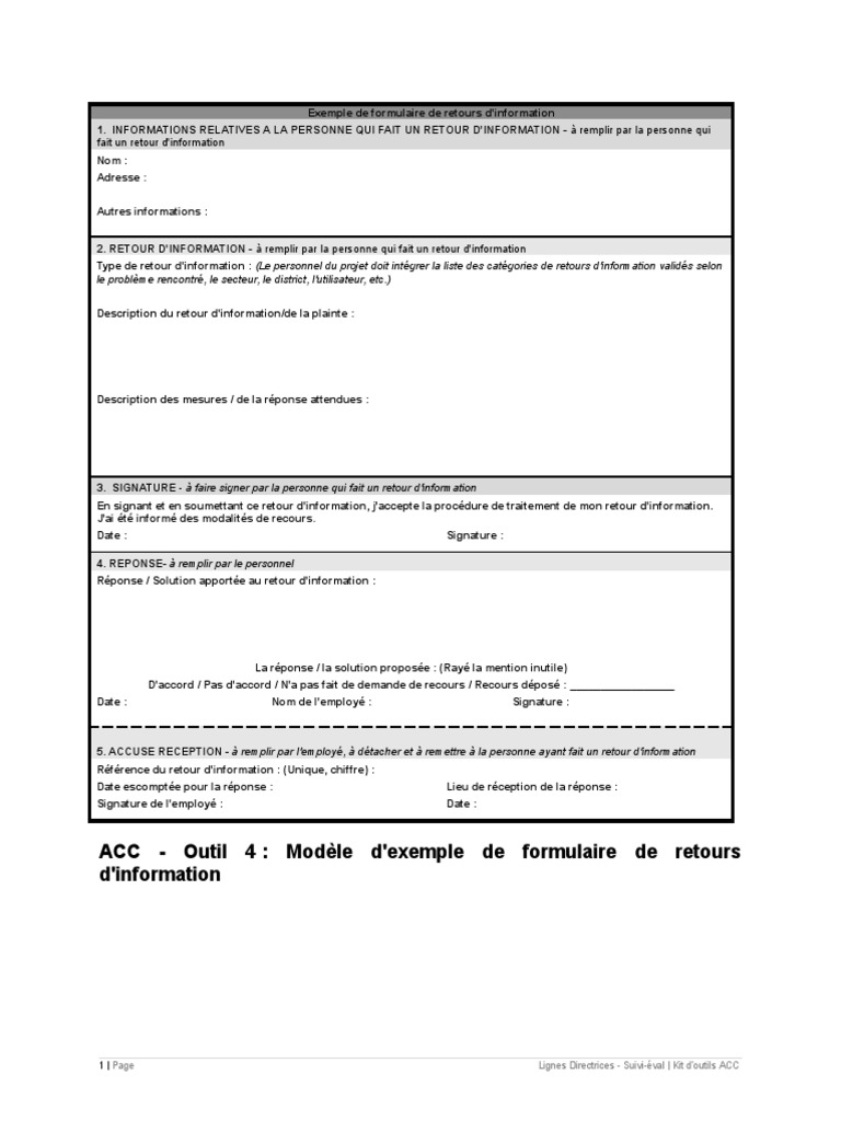 Formulaire de retour d'information exemple | PDF