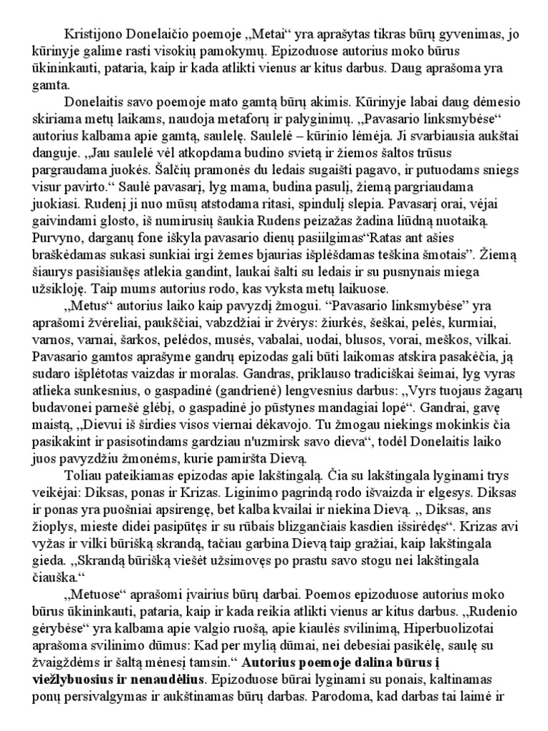 Donelaitis Metai Rasinys | PDF
