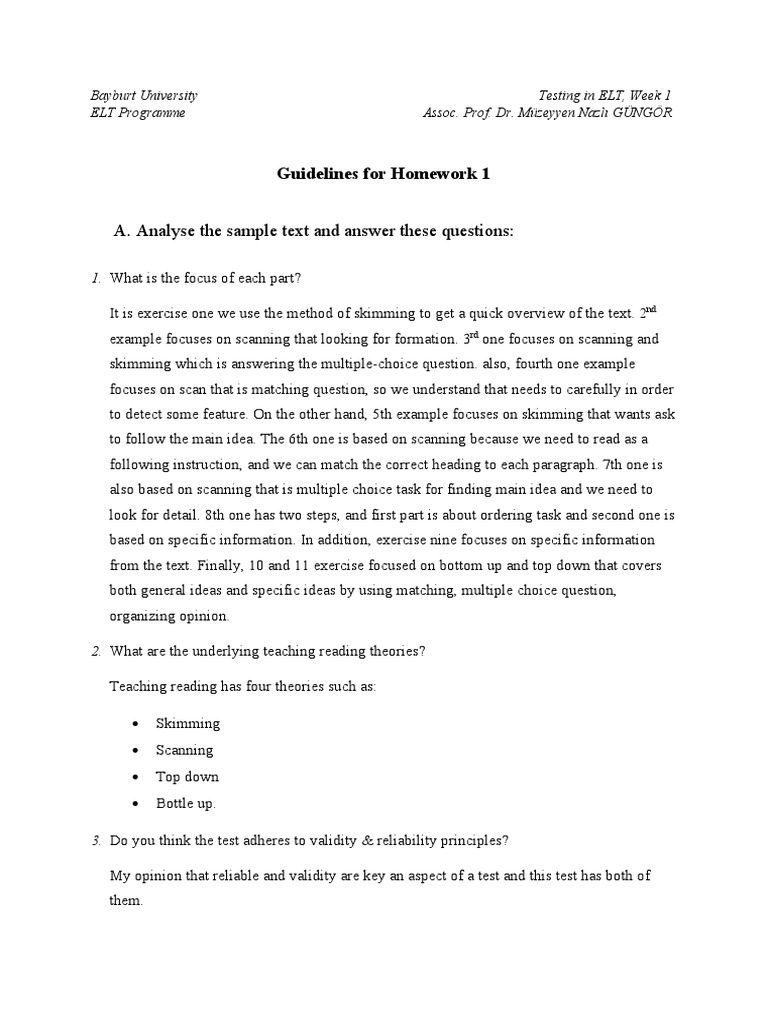 A. Analyse The Sample Text and Answer These Questions:: Guidelines For ...
