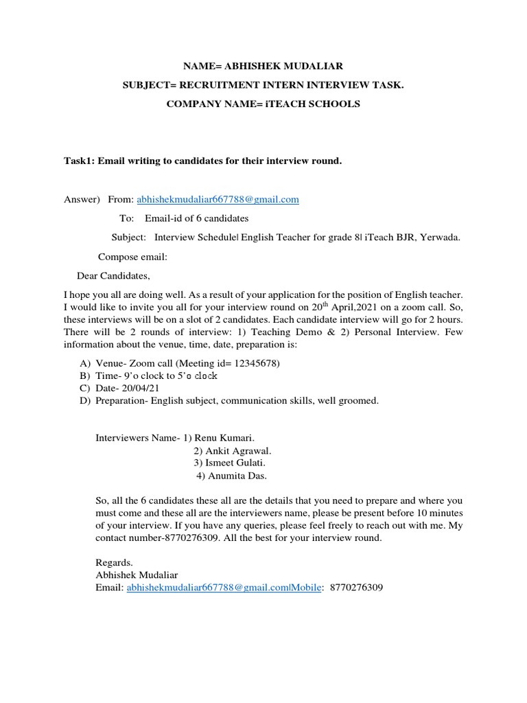 Recruitment Intern Performance Task | PDF | Human Nature | Cognition