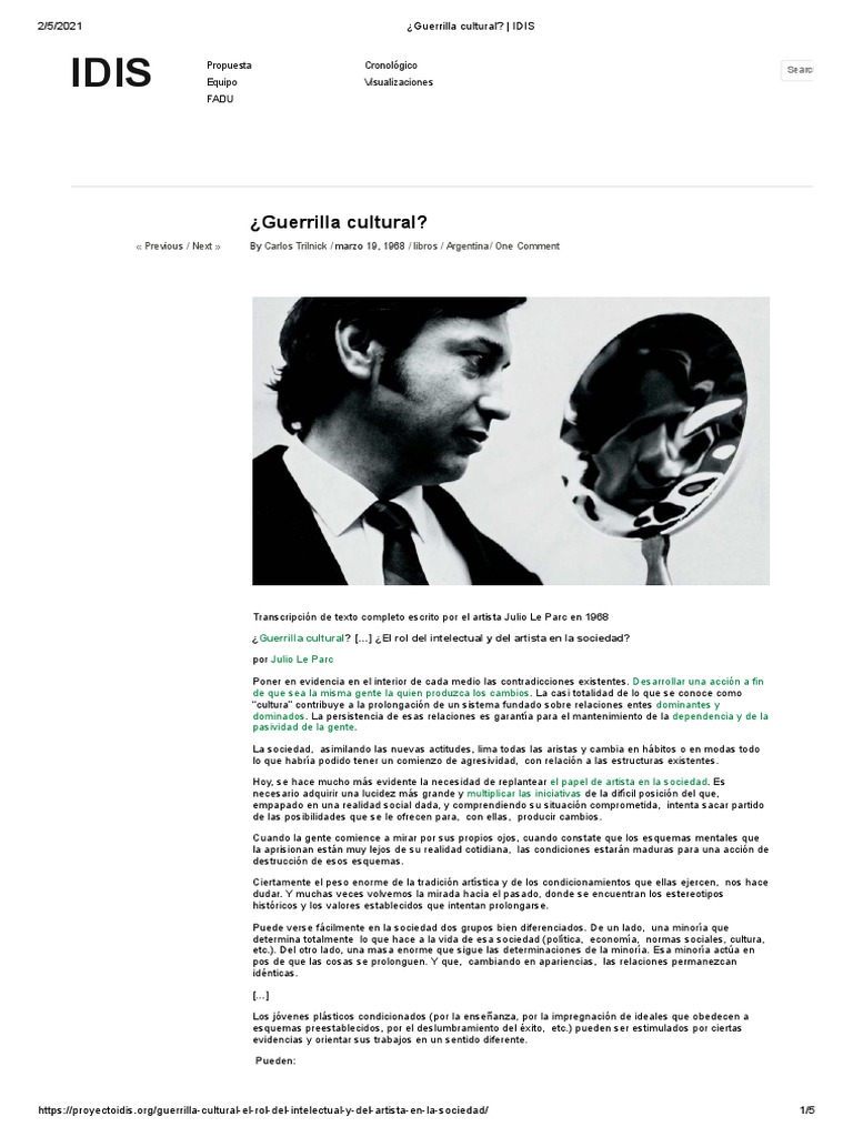 ¿Guerrilla Cultural - IDIS Julio Le Parc | PDF | Arte de performance | Cine
