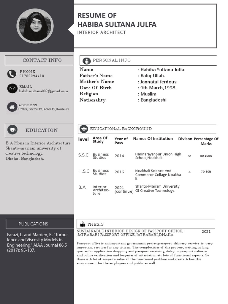 Resume of Habiba Sultana Julfa: Contact Info | PDF | Engineering