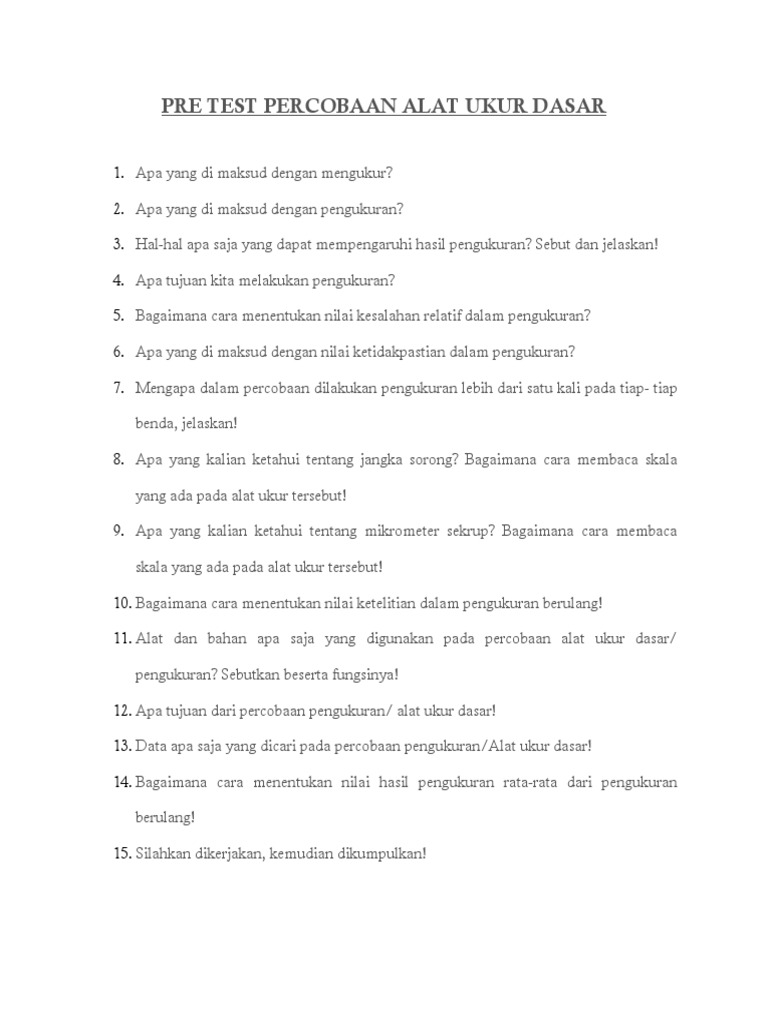 Pre Test Percobaan Alat Ukur Dasar | PDF | Karier & Perkembangan