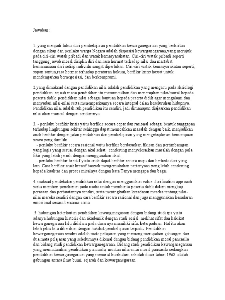 Tugas 1 Materi Dan Pembelajaran PKN SD | PDF