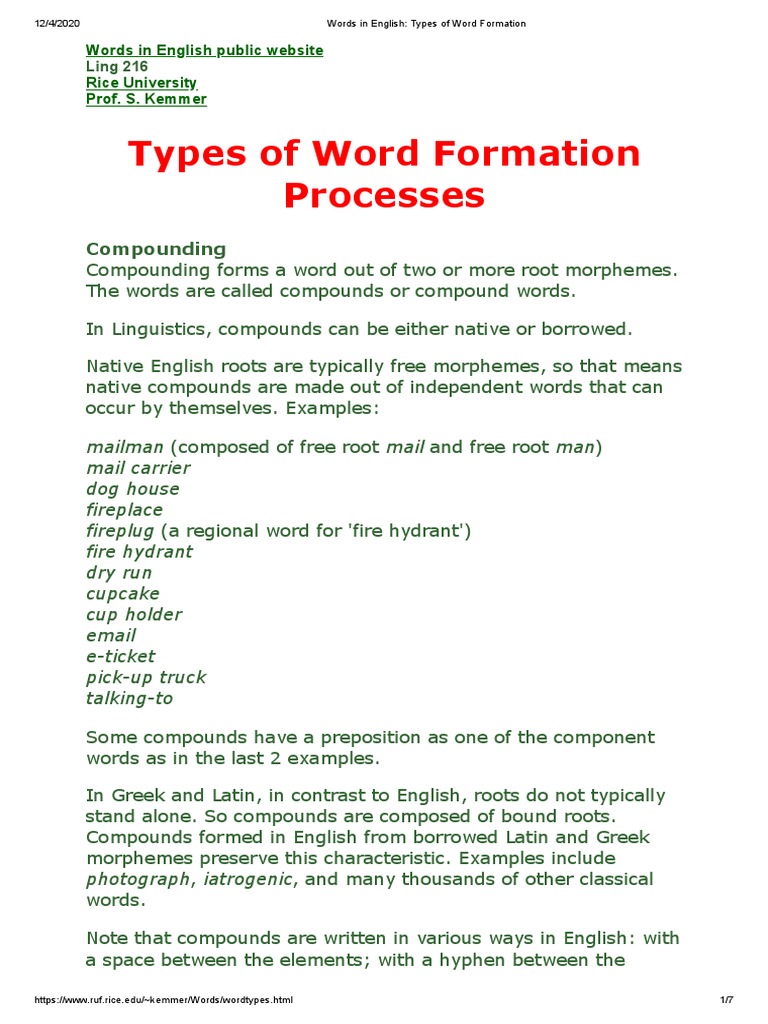 Words in English - Types of Word Formation | PDF | Acronym | Word