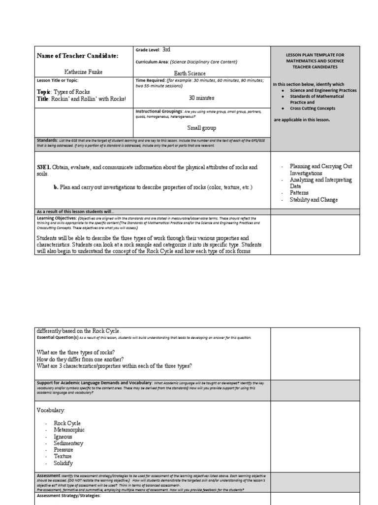 Ambitious Science Lesson Plan | PDF | Rock (Geology) | Lesson Plan