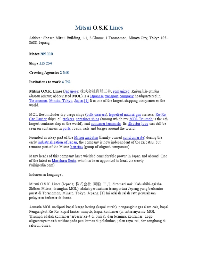 Mitsui O.S.K Lines | PDF