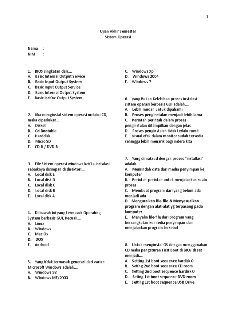 Ujian Akhir Semester Sistem Operasi-1 | PDF | Komputer