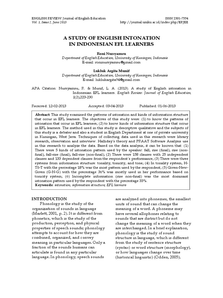 A Study of English Intonation | PDF | Stress (Linguistics) | Tone ...