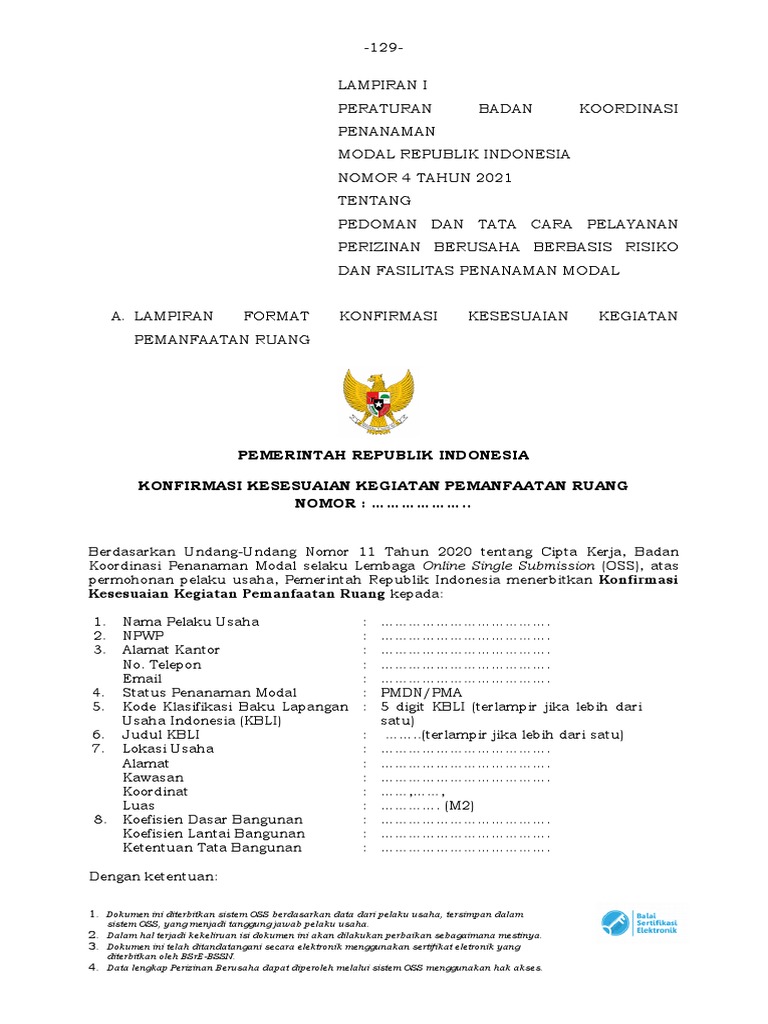 Perka BKPM 4 TH 2021 Lampiran | PDF