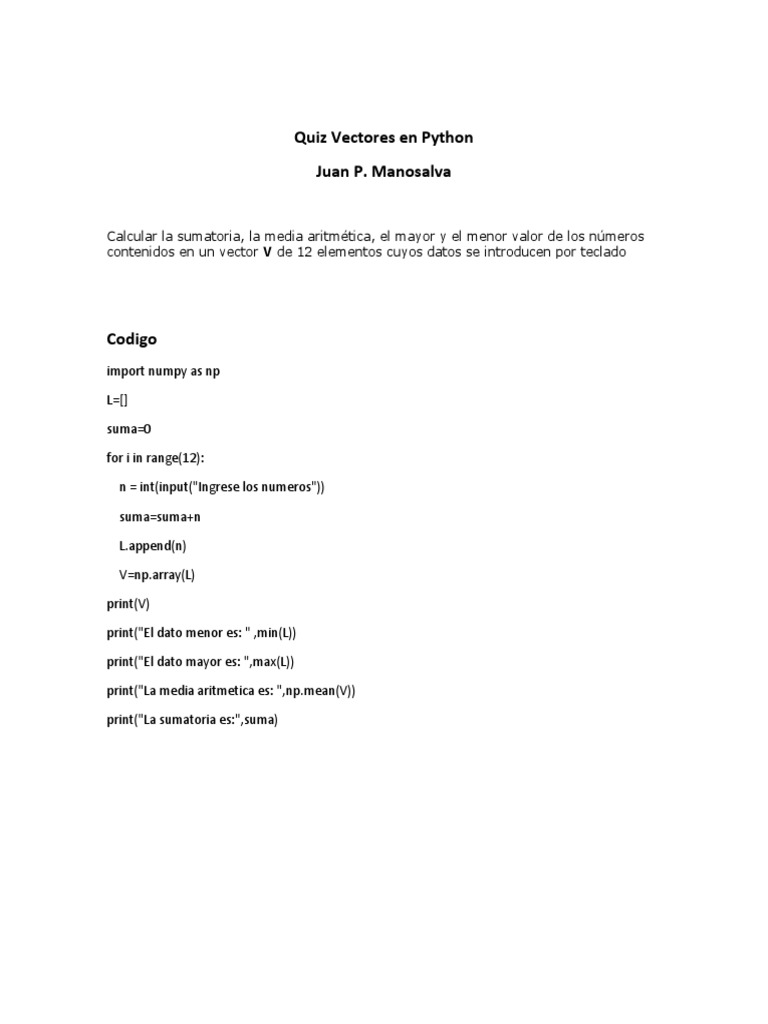 Quiz Vectores en Python | PDF