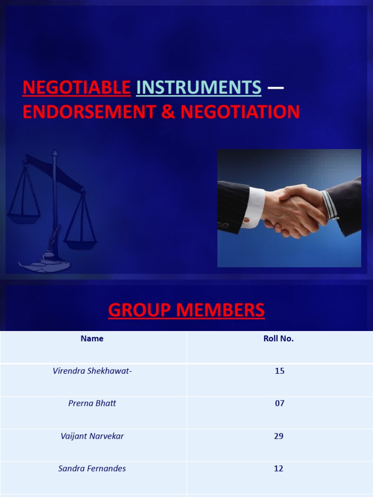 Negotiable Endorsement & Negotiation: Instruments | PDF | Civil Law (Common Law) | Negotiable ...