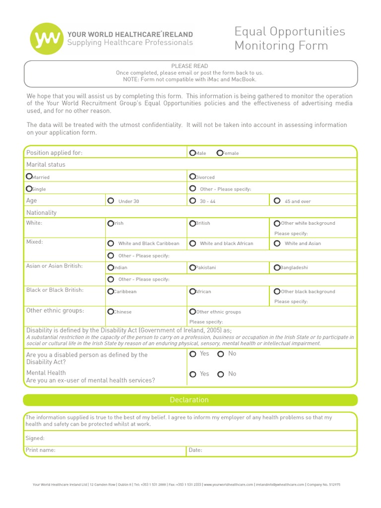 Equal Opportunities Monitoring Form: Declaration | PDF | Race And ...