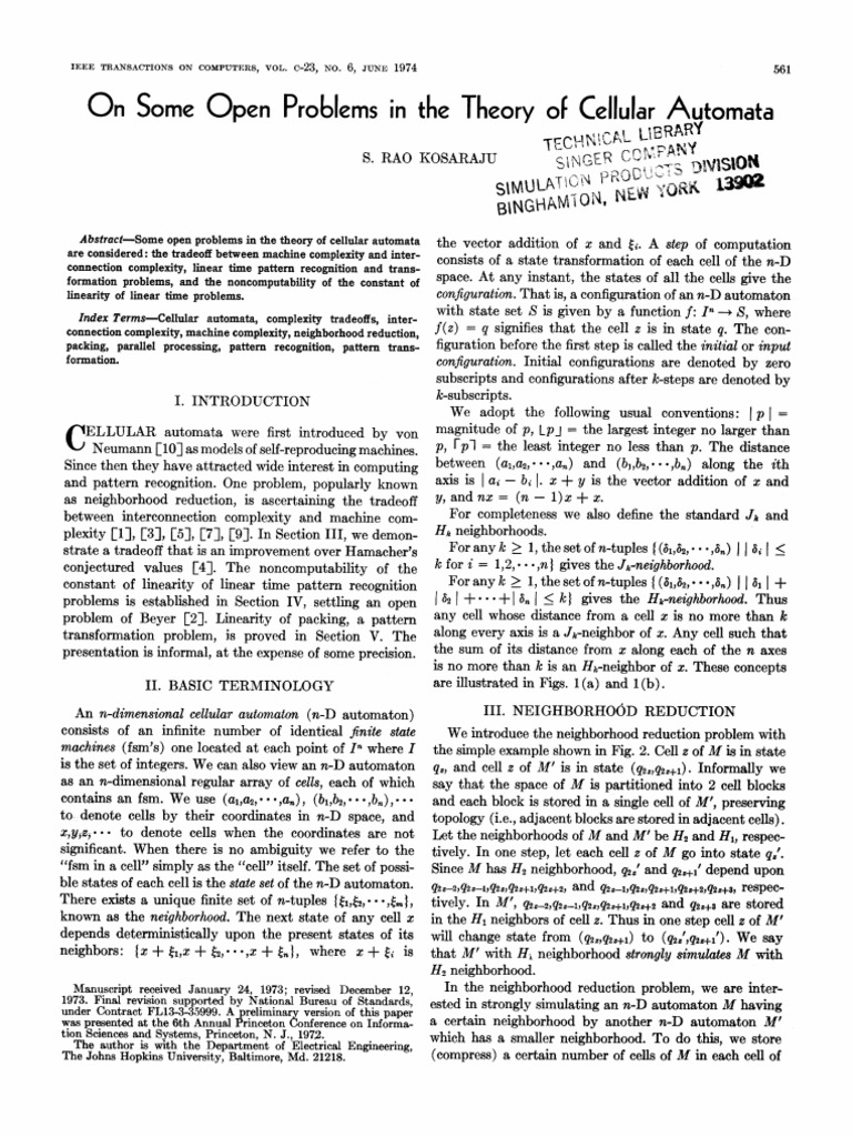 On Some Open Problems in The Theory of Cellular Automata | PDF | Linear Subspace | Applied ...