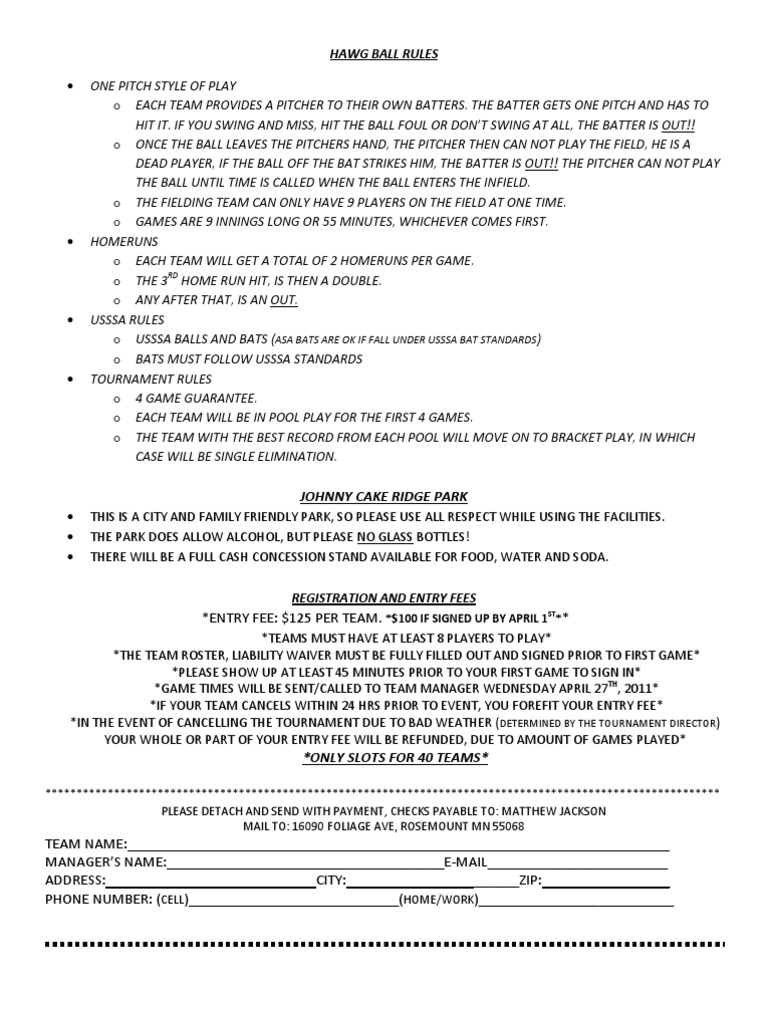 Hawg Ball Tournament Rules & Info | PDF | Teams | Ball Games