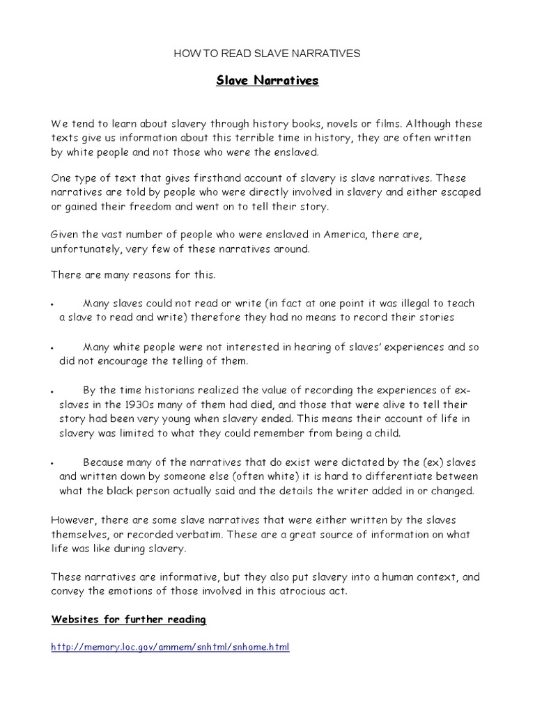 How To Read Slave Narratives | PDF | Slavery