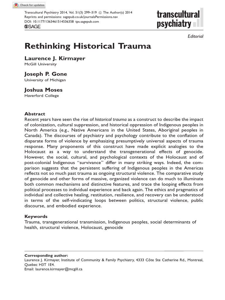 Rethinking Historical Trauma | PDF | Psychological Trauma | First Nations