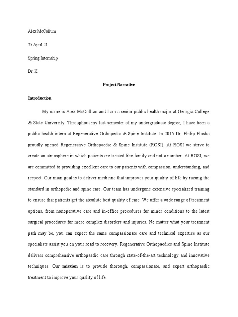 Project Narriative 2021 - Internship | PDF | Orthopedic Surgery | Surgery