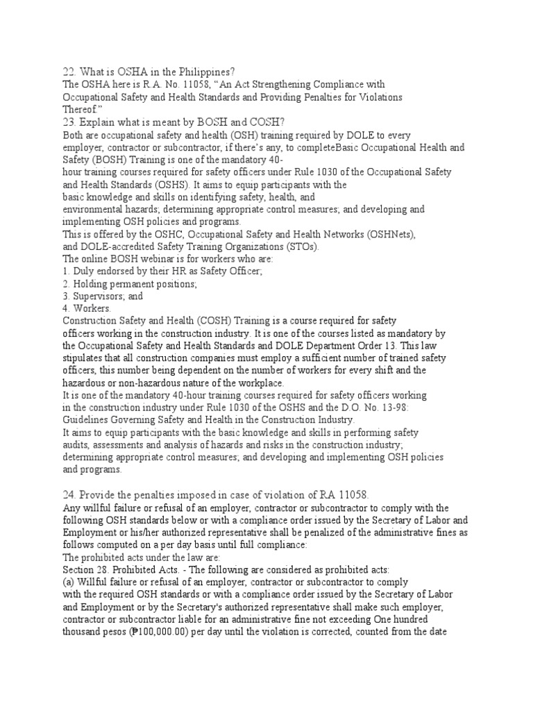 What Is OSHA in The Philippines? | PDF | Occupational Safety And Health ...