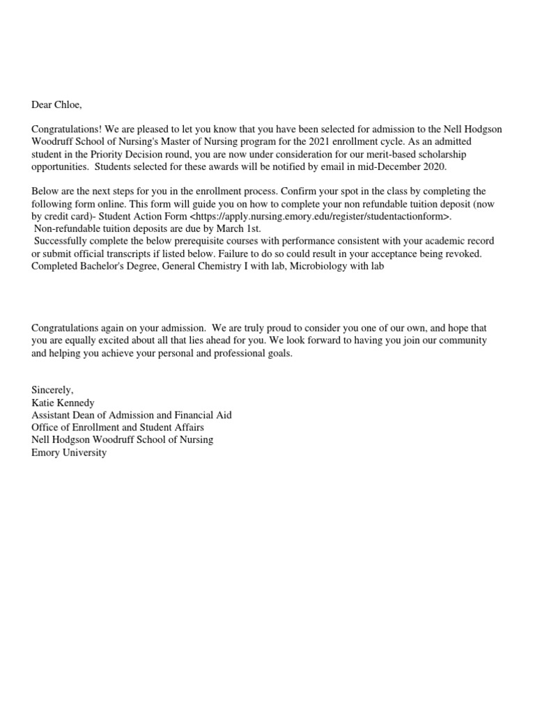 Emory Acceptance Letter | PDF