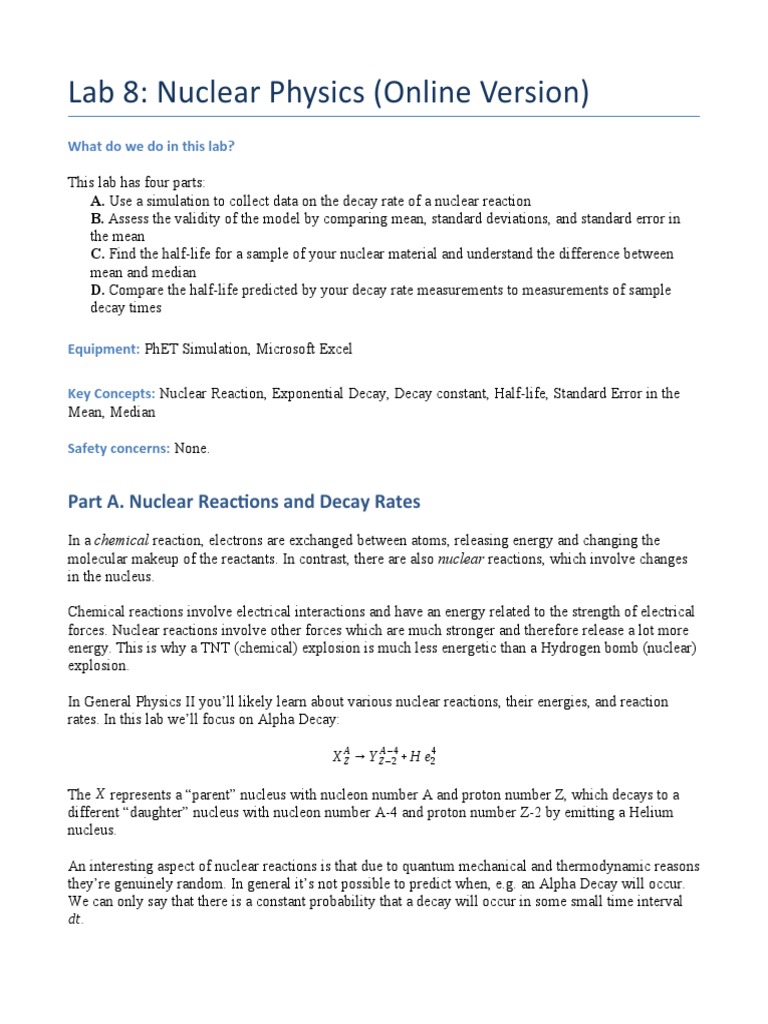 Lab 8: Nuclear Physics (Online Version) : Part A. Nuclear Reactions and ...