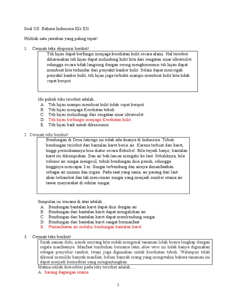 Soal Us Bahasa Indonesia KLS Xii | PDF