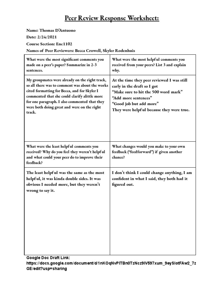 TD Enc1102 Peer-Review Response Worksheet Update TD | PDF | Career ...