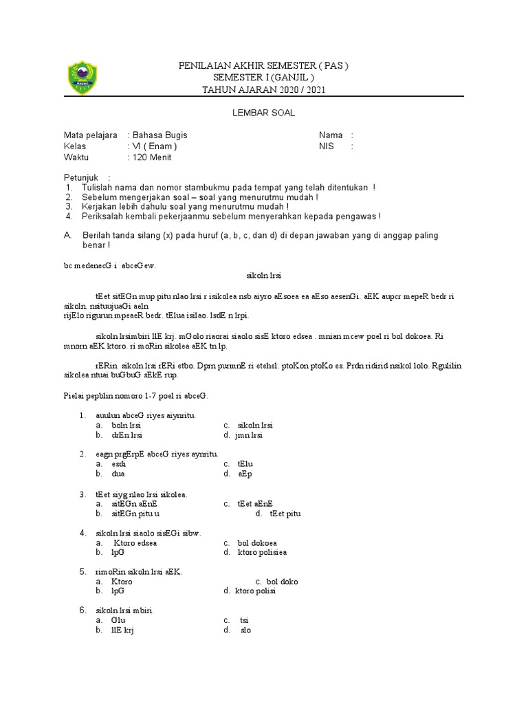 Soal B.daerah KLS 6 SMTR 1 | PDF | Seni & Disiplin Bahasa