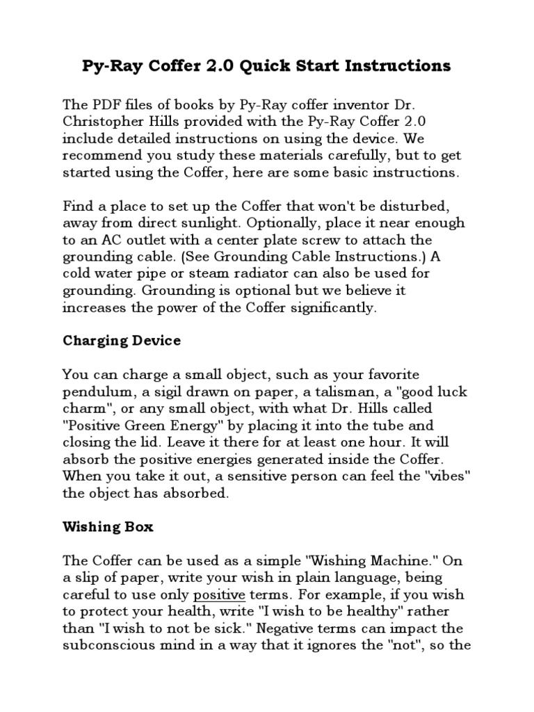 Py-Ray Coffer 2.0 Quick Start Instructions: Charging Device | PDF | Nature