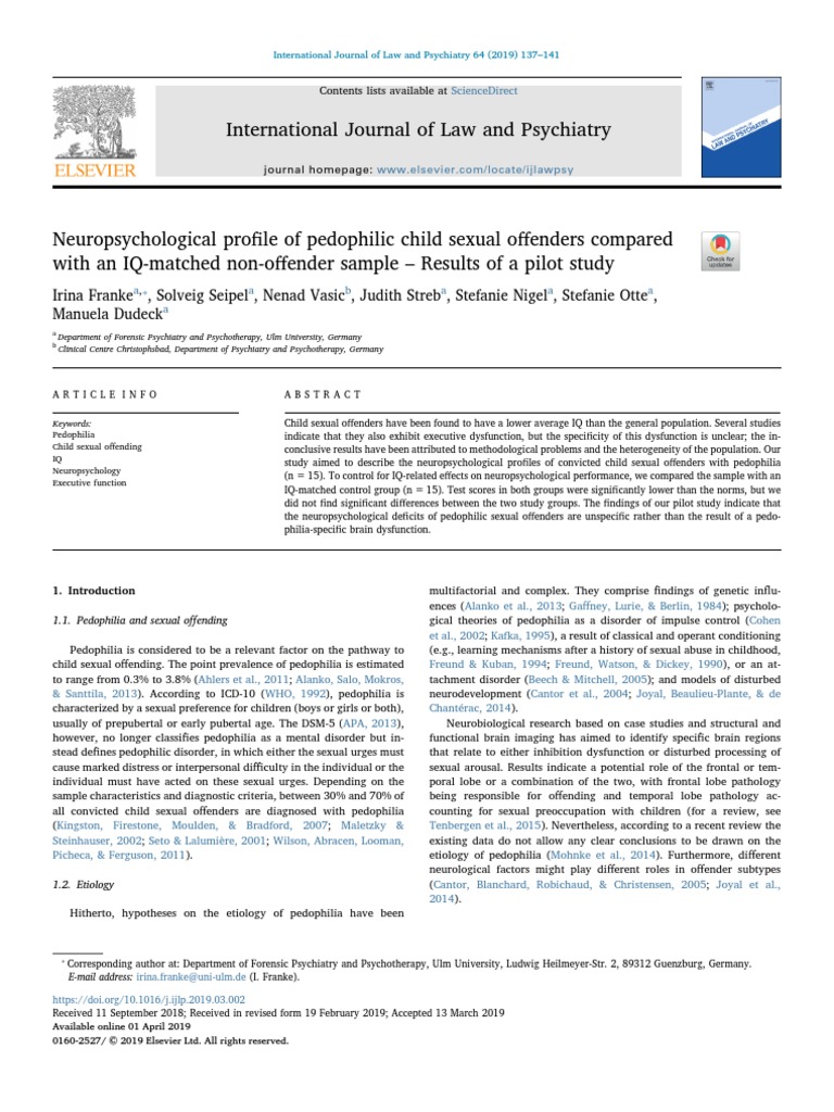 Neuropsychological Profile of Pedophilic Child Sexual 2019 ...