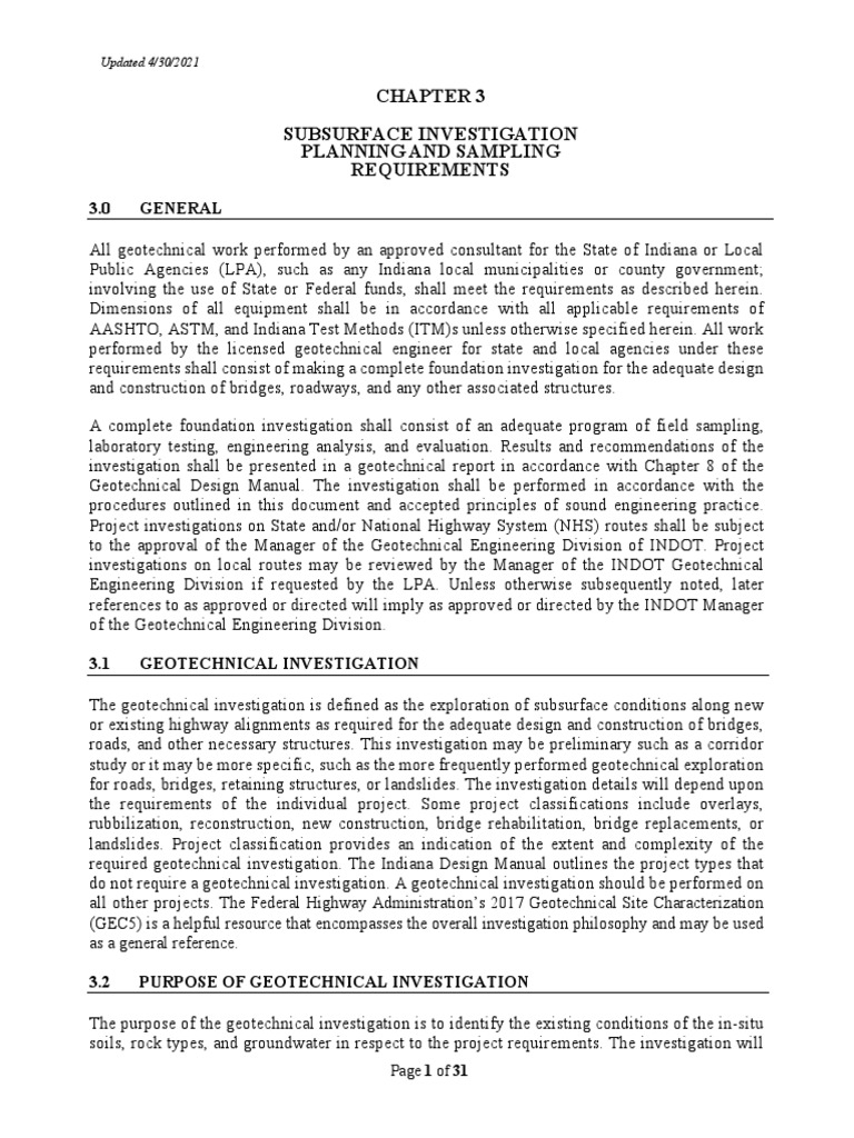 Subsurface Investigation-Sampling and Testing Requirements | PDF ...