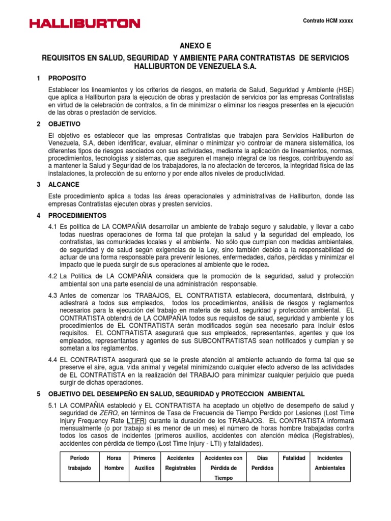 Anexo E - Requisitos HSE Contratistas Halliburton Rev. 11-11 | PDF | Seguridad y salud ...