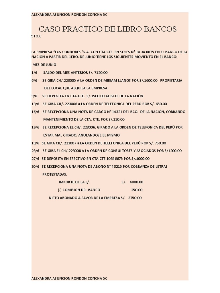 Caso Practico de Libro Bancos Ept A.A.R.C 5C | PDF | Bancario | Business