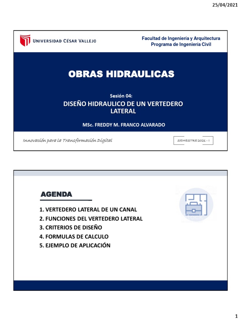 Sesion4 - Diseño de Vertedero Lateral Ucv2021 | Descargar gratis PDF ...