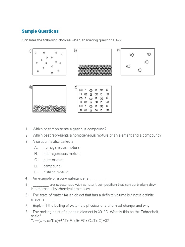 Sample Questions | PDF | Mixture | Chemical Substances