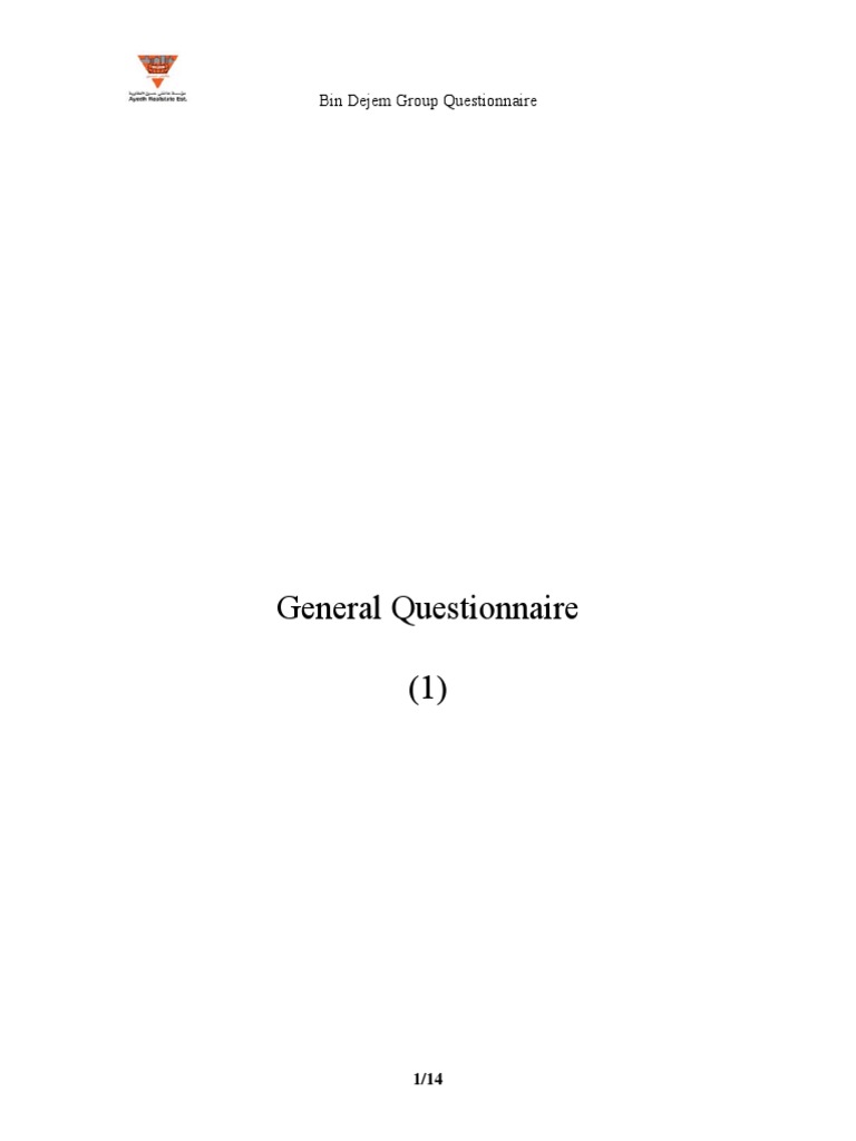 General Questionnaire (1) : Bin Dejem Group Questionnaire | PDF ...