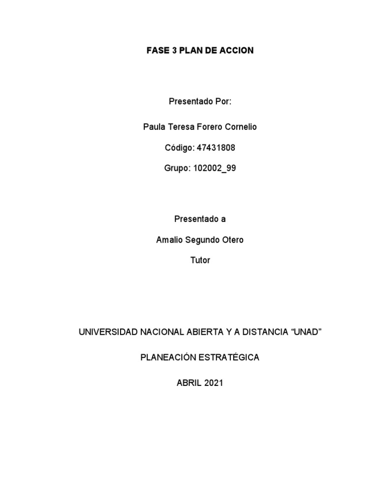 Fase 3 Plan de Accion | PDF | Empresas | Cognición