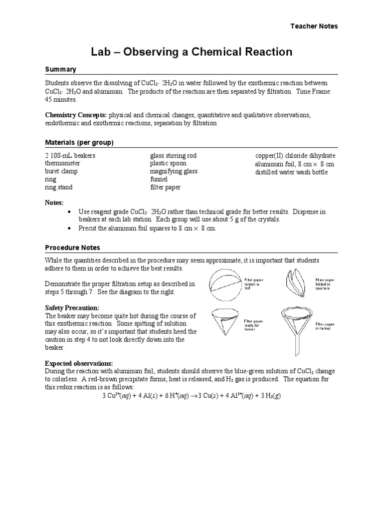 Observing Chemical Reactions Lab Guide | PDF | Filtration | Chemical ...