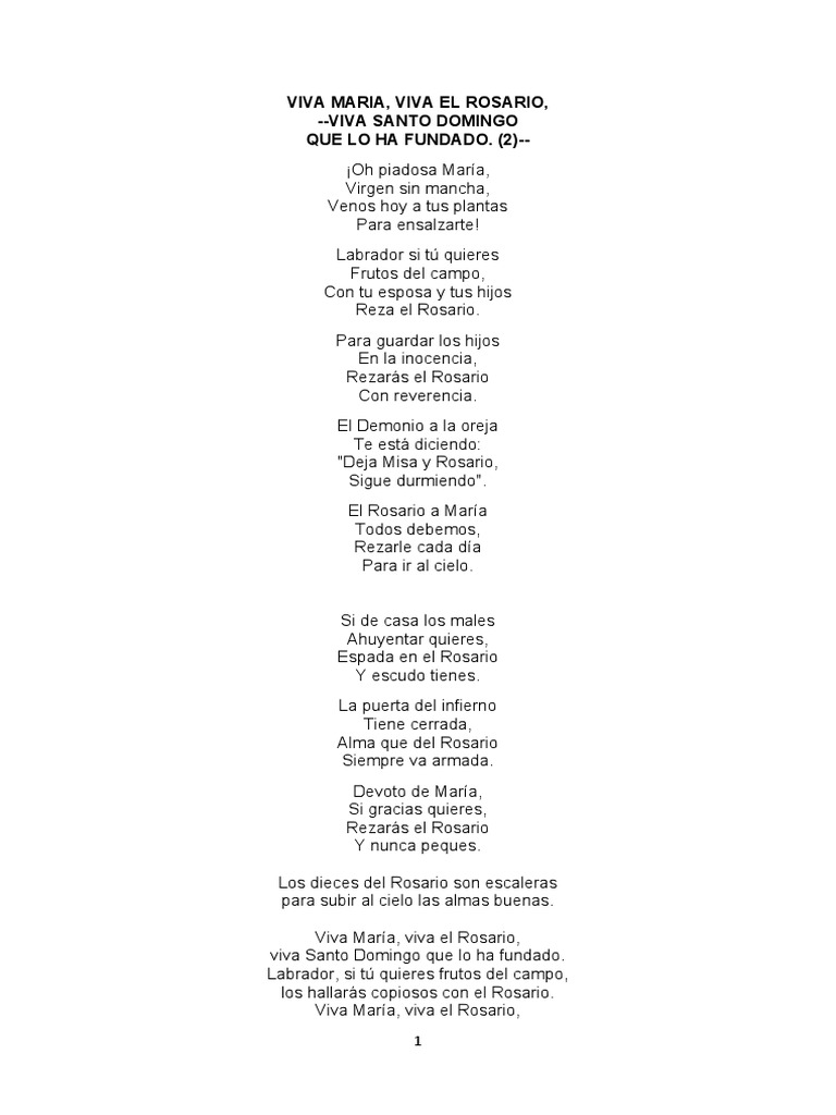Letra de "Viva María, Viva el Rosario" | PDF | Rosario | María, madre ...