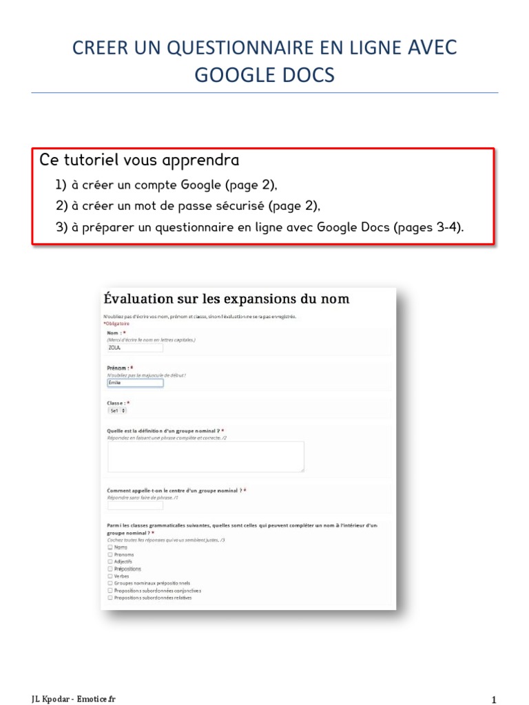 Créer Un Questionnaire en Ligne Avec Google Docs | PDF | Informatique ...